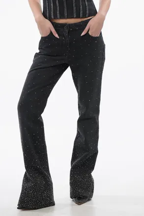 Off-white Low-Rise BLING Jeans with All-Over Crystals and 26cm Wide Hem Off-White