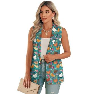 CHAQLIN Gilet de costume à col en V boutonné pour femme avec taille poule