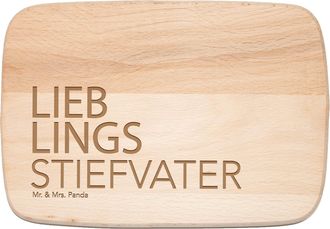 Mr. & Mrs. Panda Frühstücksbrett Stiefvater - Geschenk, Dankeschön, Schneidebrett, Küchenbrett, Spruch, Schneidebrett Holz, Familie, Verschenken
