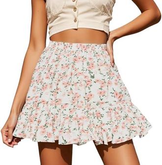 Generic Robes boh&egrave;me 2026 pour femmes, mini jupes 2025, jupe-short d&eacute;contract&eacute; &agrave; motif floral, ourlet superpos&eacute;, coupe trap&egrave;ze, short en mousseline de soie, r