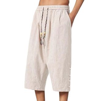 Generic Pantalon capri pour homme avec cordon de serrage - Style traditionnel - Longueur 3/4 - Pantalon d&eacute;t&eacute; &agrave; jambe droite - Pantalon de surv&ecirc;tement l&eacute;ger - 