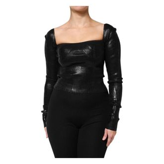 Dolce & Gabbana Femme, Blouses et Chemises, Noir, Taille: 36 FR Chemisier &agrave; Manches Longues