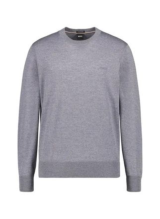 HUGO BOSS Herren Pullover grau Merinowolle unifarben