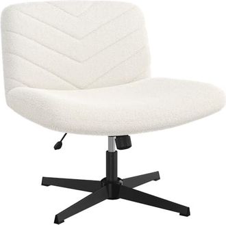 Yaheetech Chaise de Bureau sans roulettes, Fauteuil de Bureau sans Accoudoirs avec Large Assise, Fauteuil Pivotant en Tissu Bouclette, Chaise R&eacute;glable en Hauteu