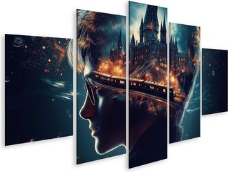 Islandburner Prime Bild auf Leinwand Zauberhafte Reise nach Hogwarts in der Nacht für Schlafzimmer Harry Buchhandlung Bilder Wandbilder Poster