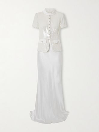 Self Portrait Maxikleid Aus Satin Mit Verzierungen - Wei&szlig;