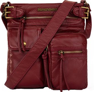 Montana West Crossbody-Tasche f&uuml;r Damen, mehrere Taschen, Schultertaschen, mittelgro&szlig;, Reisegeldb&ouml;rsen, ultraweiches gewaschenes Leder, Klassisches Rot