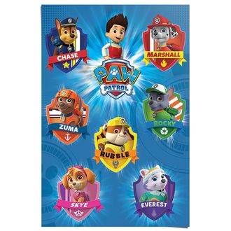 Reinders Poster, Paw Patrol - Crests, Kinderzimmer, Poster, Wanddeko, Room Decor, 150 gr. gl&auml;nzend Bilderdruckpapier, Blau, 91,5 x 61