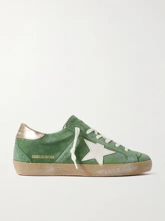 Golden Goose Super-star Sneakers Aus Veloursleder Mit Metallic-lederbesätzen In Distressed-optik - Grün