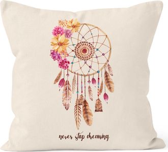 Autiga Kissenbezug Traumfänger Blumen Flower Dreamcatcher Boho Bohamian Watercolor Kissen-Hülle Deko-Kissen Natur Unisize