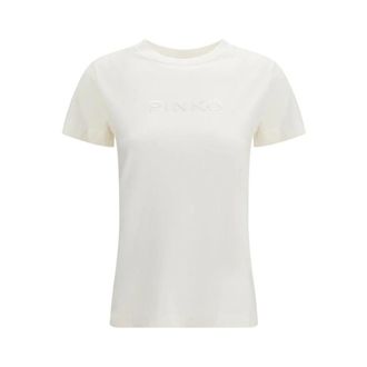Pinko Pinko, Femme, Tops, Blanc, Taille: 42 FR T-shirt classique en coton &agrave; col rond