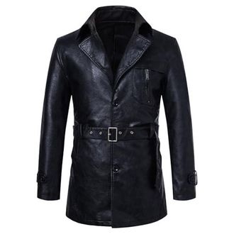 Generic Manteau en cuir pour homme pour une tenue d&eacute;contract&eacute;e et formelle en cuir 3/4 pour homme, Noir, L