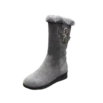 Generic Bottes dhiver confortables et d&eacute;contract&eacute;es pour femme - Talon compens&eacute; bas - &Eacute;l&eacute;gante doublure en fausse fourrure - Boucle lat&eacute;rale - Fermeture &eacute;clai
