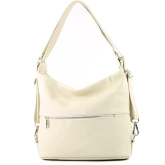 modamoda.de T189 Damen Leder Rucksack Damentasche 2in1 handmade in Italy, Farbe:Creme
