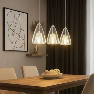 Nowa LED H&auml;ngelampe 3 flammig Esstischleuchte Glas klar Pendelleuchte Metall wei&szlig; Wohnzimmerlampe dimmbar, Metall, 3x 4W 470Lm warmwei&szlig;, LxH 75x150 cm