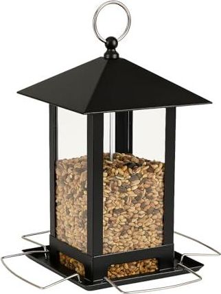 Flamingo Vogelfutterspender - Kimi Schwarz - 22 cm - F&uuml;r K&ouml;rner - Metall & Plexiglas - Verteilblock - Flamingo