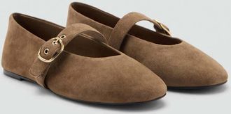 Mango Ballerines cuir bride &agrave; boucle sable - Femme - 35 - MANGO