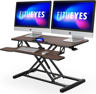 Fitueyes Fitueyes - B¨¹ro Sitz Steh Computertisch Hhenverstellbar Stehpult mit Tastaturablage Geeignet f¨¹r Zwei Monitore (Braun, 36/91.5cm)