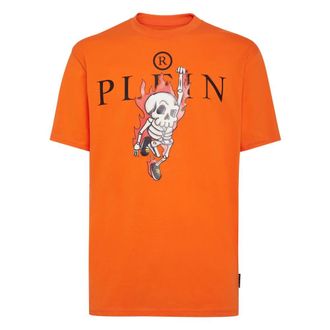 Philipp Plein Homme, Tops, Orange, Taille: 3XL T-shirt Round Neck SS Skully Gang