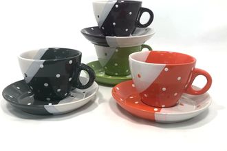 Retsch Arzberg 092098041 Cappuccinotasse mit Untertasse, Feinsteinzeug, gepunktet, 4-teilig (Farbe zuf&auml;llig, 1 Set)