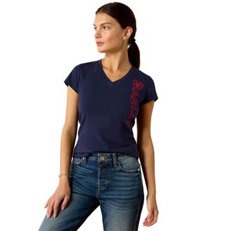 Ariat Womens Vertical Logo T-Shirt in Navyt Red, Size X-Large, by Ariat