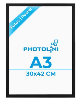 Photolini Bilderrahmen A3 Schwarz Holz MDF, A3 Bilderrahmen 30x42 Holz MDF, DIN A 3 Rahmen mit Acrylglas, Picture Frame 42x30 zum Aufh&auml;ngen, Rahmen 42 x 30 mit 