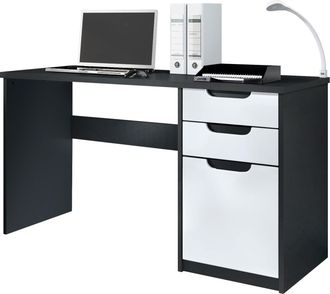Vladon Schreibtisch Logan, Made in Germany, Bürotisch mit 2 Schubladen und 1 Tür, Schwarz matt/Weiß matt (129 x 76 x 60 cm)