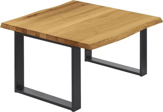 Lamofootwear Manufaktur Esstisch Küchentisch Schreibtisch Couchtisch aus Massivholz, mit Baumkante 60x60x47 cm (AxBxH), Modern, Rustikal/Schwarz, LKB-01-A-003-9005