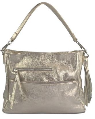 modamoda.de T262 Grand sac &agrave; bandouli&egrave;re en cuir pour femme 33 x 13 x 25 cm Fabriqu&eacute; &agrave; la main en Italie, M&eacute;tal dor&eacute; clair, L