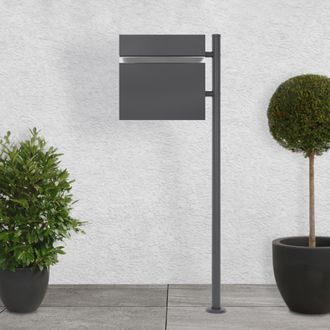 ECD Germany Standbriefkasten mit Zeitungsfach, Briefkasten mit Pfosten, Standfu&szlig; freistehend, Briefkastenanlage Briefkastenst&auml;nder Anthrazit Edelstahl, Postkasten
