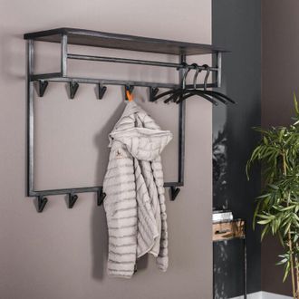 Pier Import Pier Import - Portemanteau mural noir 12 crochets 1 étagère bois melbourne