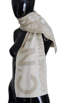 Costume National Womens Logo Wrap Scarf Beige Acrylic Wool