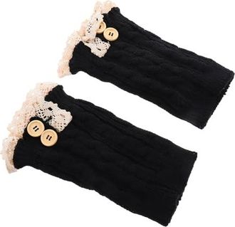 Minkissy Gu&ecirc;tres Courtes Tricot&eacute;es Laine Torsad&eacute;e avec Dentelle et Boutons Chaussettes Chaudes pour Hiver Automne Accessoires Confortables et &Eacute;l&eacute;gants pour Fem