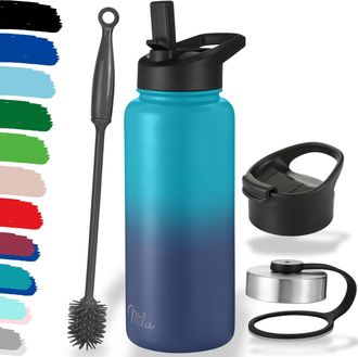 Milu Edelstahl Trinkflasche 500ml, 750ml, 1000ml (+3 Deckel) - Thermosflasche mit Strohhalm, Isolierte Wasserflasche, Auslaufsichere Isolierflasche doppelw