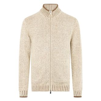 Fedeli Homme, Pulls, Beige, Taille: L Cardigan &Eacute;l&eacute;gant avec Fermeture &Eacute;clair et Col Montant