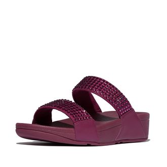 FitFlop Damen Lulu Maxi-Crystal Two-bar Slides Schiebe-Sandalen, rubinrot, 42 EU