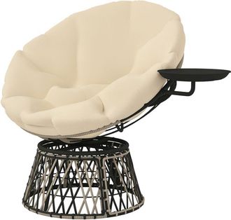 OUTSUNNY Papasansessel Rattan 360&deg; drehbar Korbsessel mit Kissen Durchmesser 90 cm runder Outdoor Rattansessel Drehsessel Loungesessel Liegesessel f&uuml;r