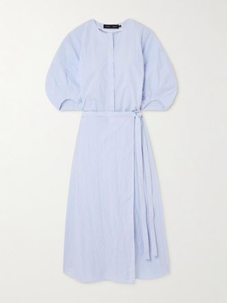 Proenza Schouler Alicia Wickelkleid Aus Gabardine Aus Einer Baumwollmischung In Knitteroptik Mit Bindegürtel - Blau