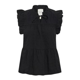 Part Two Schwarze Bluse mit R&uuml;schen&auml;rmeln - - Blouses & Shirts - Damen - Schwarzk - 2XL