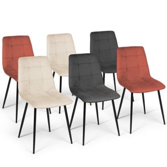 IDMarket Lote De 6 Sillas Mila En Mezcla De Terciopelo Color Terracota X2, Gris Oscuro X2 Y Beige X2