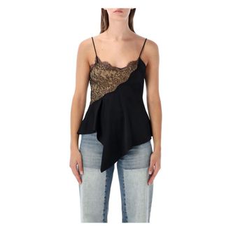 Stella McCartney Top Cami Satin &agrave; Bordure en Dentelle - Femme - Tops - Noir - Taille: 36 FR