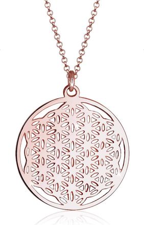 Elli Halskette Damen mit Anh&auml;nger Ornament Lebensblume in 925 Sterling Silber Ros&eacute; vergoldet 70 cm lang