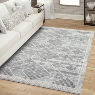 Carpet City Teppich Kurzflor Wohnzimmer - Grau - 200x290 cm Rechteckig - Raute-Muster, Meliert - 3D-Effekt - Moderne Teppiche Flachflor Schlafzimmer, Esszimmer