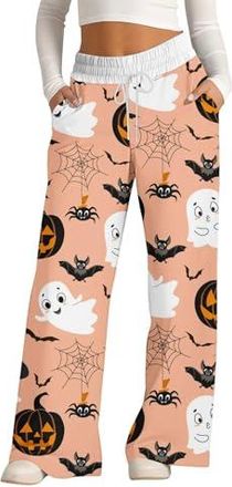 Generic HUIFUAO Pantalon de Pyjama dhalloween pour Femme avec Taille élastique et Poches Motif Citrouille, A01 Beige, XXL