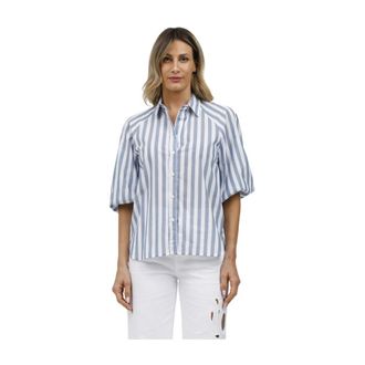Caliban Gestreiftes Halbarmhemd - - Blouses & Shirts - Damen - Blau - XL