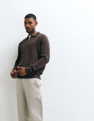 Jack & Jones Premium Milano-Strickpullover mit halbem Rei&szlig;verschluss in Braun