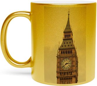 Fabulous Goldene Tasse aus verchromter Keramik - Clocher Big Ben London England - 325 ml