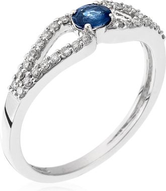 Orphelia Damen-Ring 750 Weißgold rhodiniert Saphir blau Rundschliff Diamant Gr. 56 (17.8) - RD-3214/56