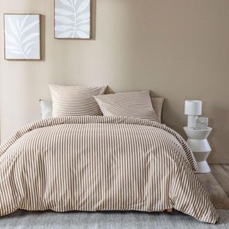 TERRE DE NUIT Parure de lit 240x220 coton à rayures marron Terre de Nuit Horizon