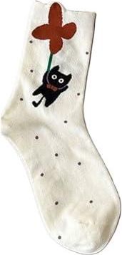 Generic Chaussettes de printemps mignonnes &agrave; pois noirs pour femme, Couleur B, 4 pairs